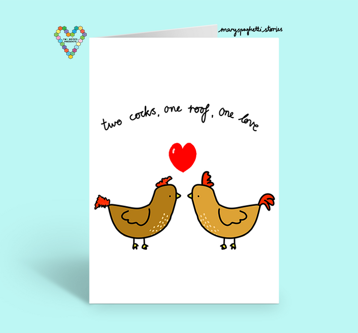 Two Cocks One Roof Card Lgbt Greetings Card Queer Lit