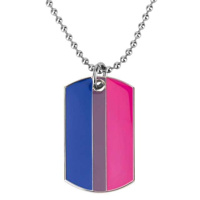 Bisexual Pride Flag Dog Tag Necklace (LGBT Accessories) – Queer Lit